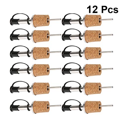 YARDWE Bottle Caps 12PCS Stainless Steel Wine Pourers Liquor Pour Spouts Set Cork Design for Wine Liquor Olive Oil Coffee Syrup Vinegar Bottles