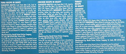 Purina ONE Wet Cat Food Variety Pack, Tuna, Chicken and Turkey Recipes, (12) 3 Oz Cans
