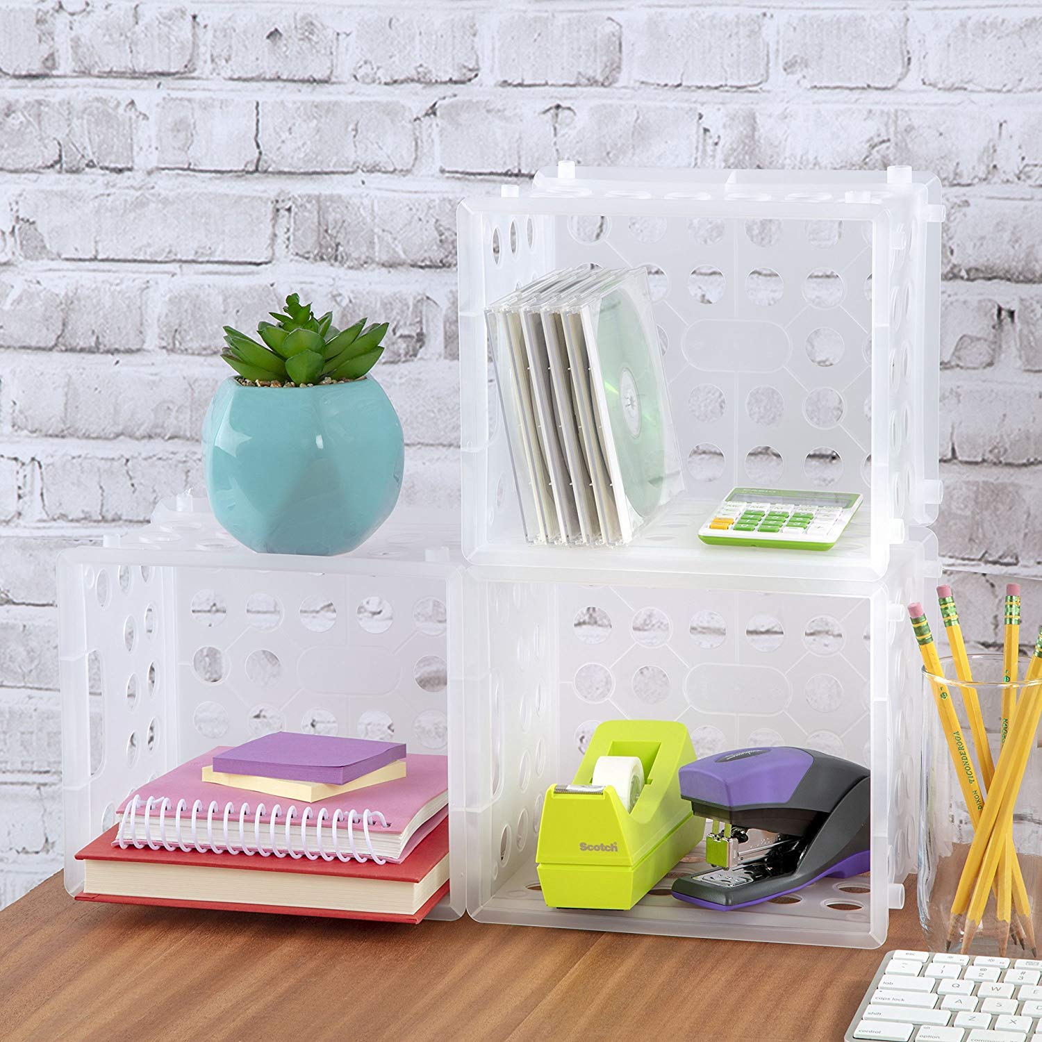 Sterilite Mini Crate, Stackable Plastic Storage Bin with Handles, Organize Home, Garage, Office, School, Dorm Room, Clear, 1-Pack