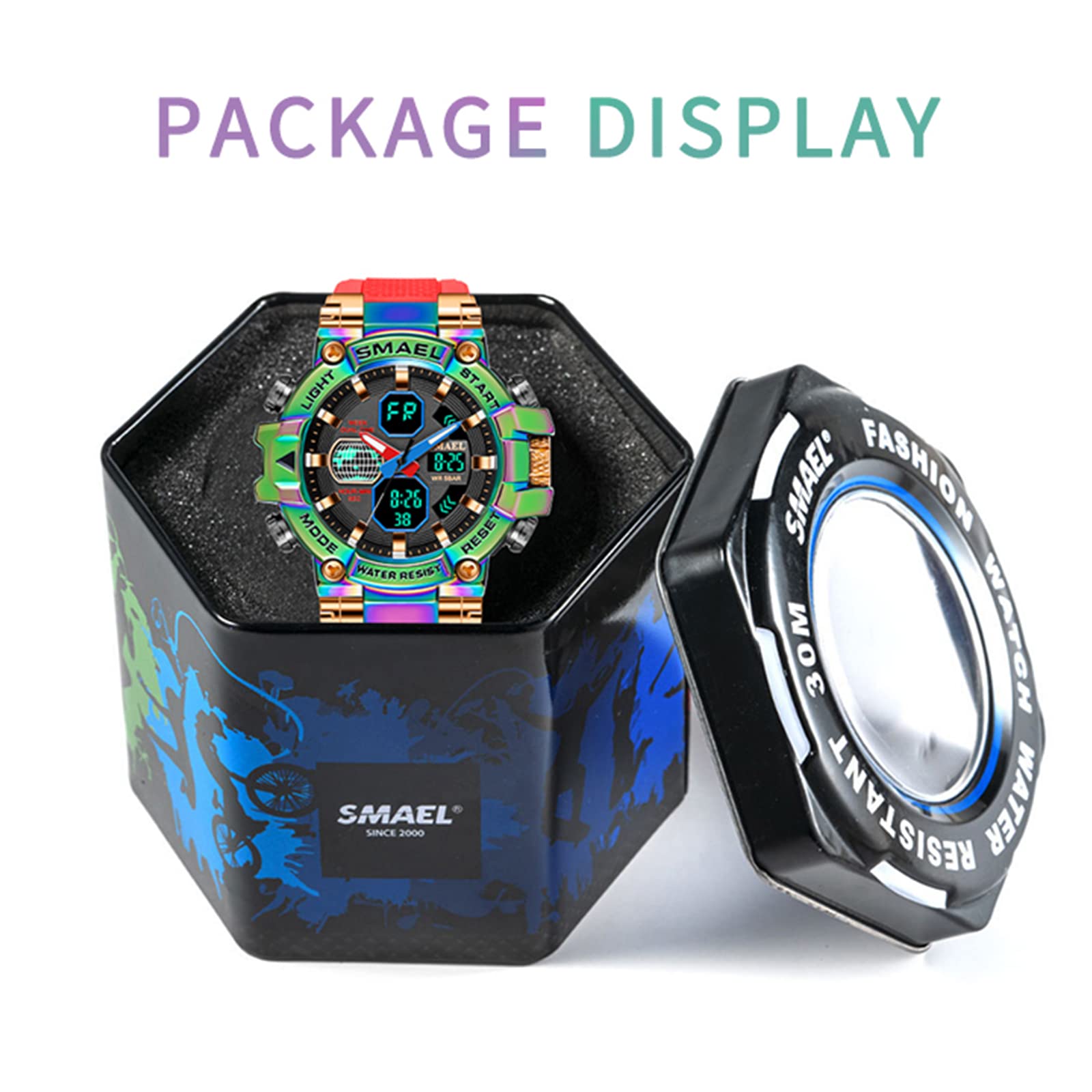 SMAEL Watch 8027 Water Resistant Alloy Watch Sport Analog Digital Quartz Watch Colorful Case (Red)