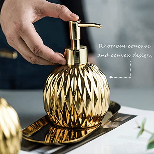 XOUVY Cute Ceramics Soap Dispenser Diamond Design,refillable Liquid Hand Soap Dispenser for Kitchen Bathroom Countertop,3-Piece Set with Tray Kitchen Home Decor (Silver 1Pack)