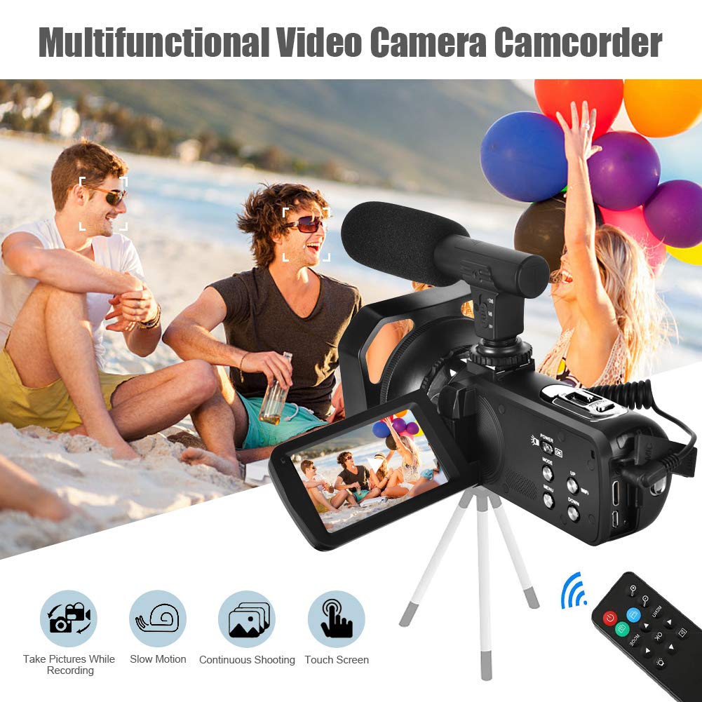 Video Camera Camcorder Vlogging Camera for Youtube Full HD 2.7K 30FPS 30 MP IR Night Vision 3 Inch Touch Screen Time-Lapse Camcorder with Microphone Remote Control Lens Hood and 2 Batteries