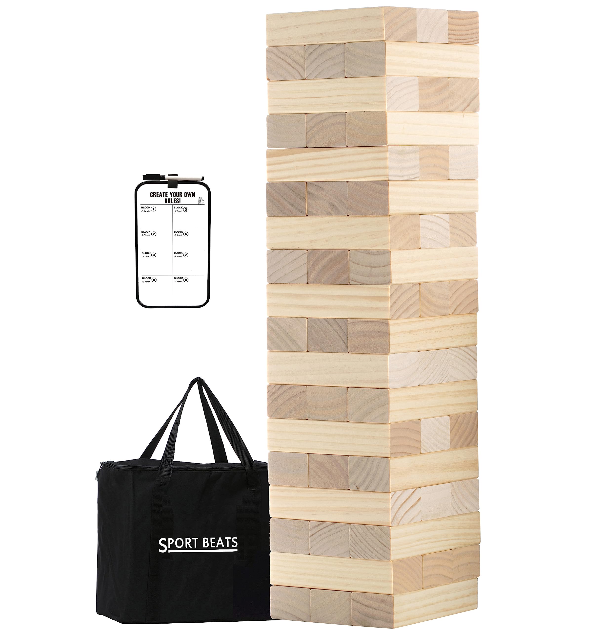 SPORT BEATS Giant Tower Game Outdoor Games 54 Blocks Stacking Game - Includes Carry Bag and Scoreboard