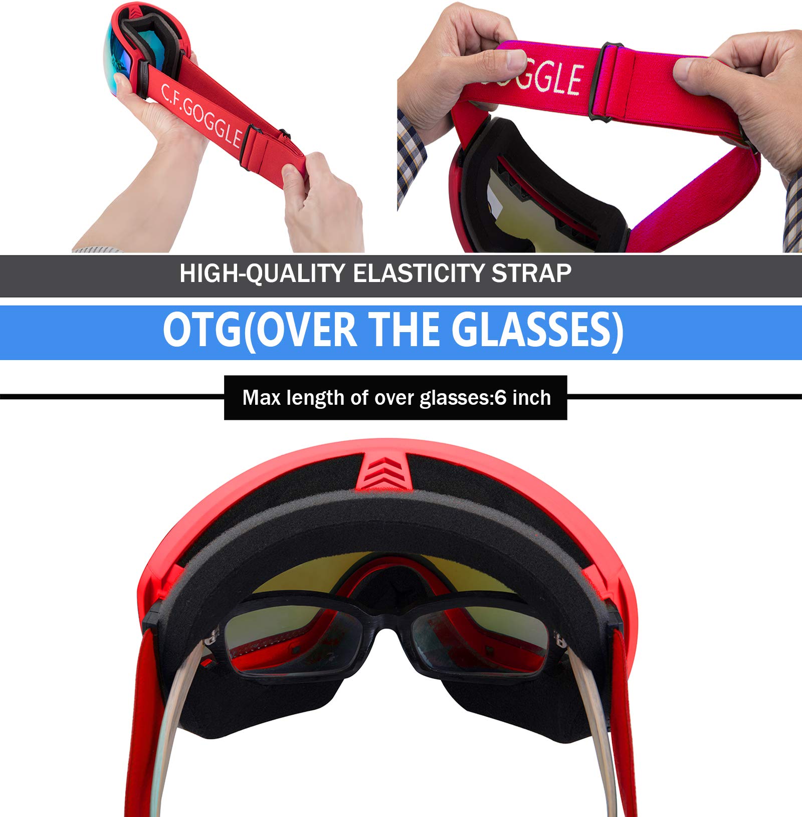 Ski Goggles, Snowboard Goggles for Men & Women, Anti-Fog Winter Glasses UV