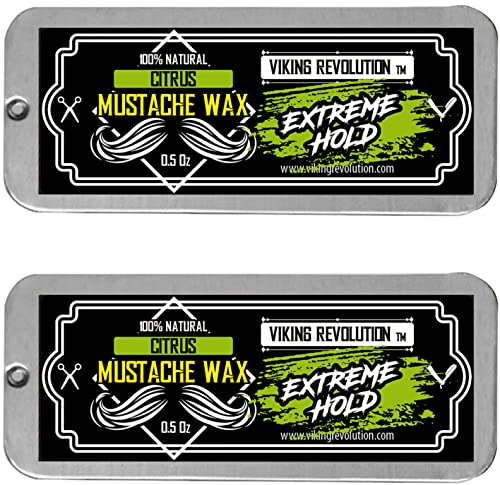 Viking Revolution Mustache Wax 2 Pack - Extreme Hold Beard & Moustache Wax for Men - Strong Hold Helps Train Tame & Style - Citrus & Sandalwood Scents- 0.5oz each