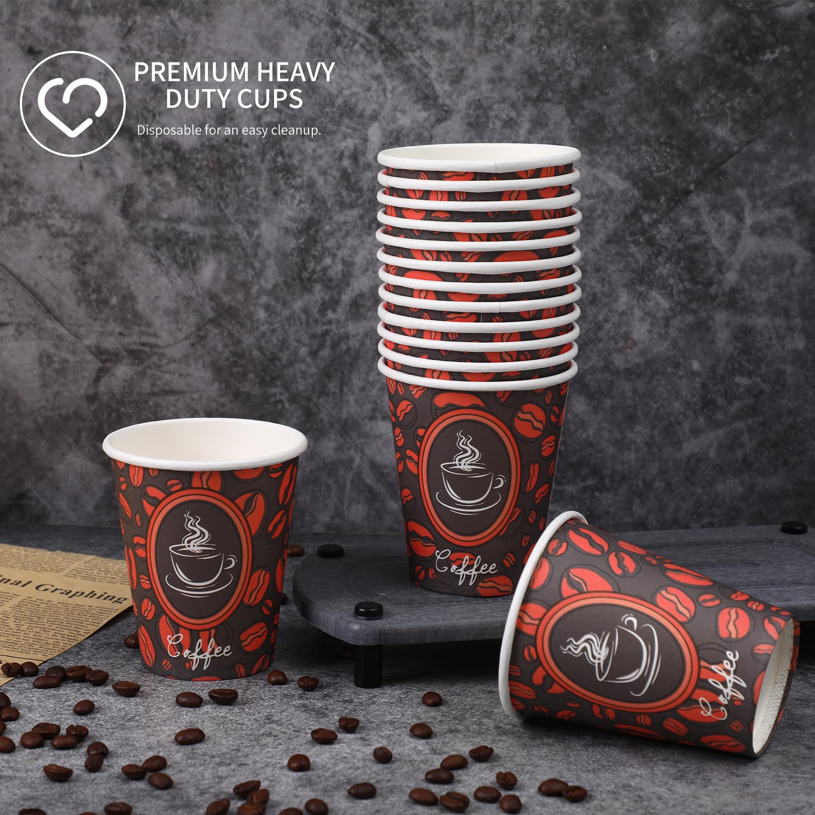 Tsyware 100 Pack Quality Disposable Paper Hot Coffee Cups, Perfect For Hot Drinks Tea & Coffee, Coffee Shops And Bars (10 oz)