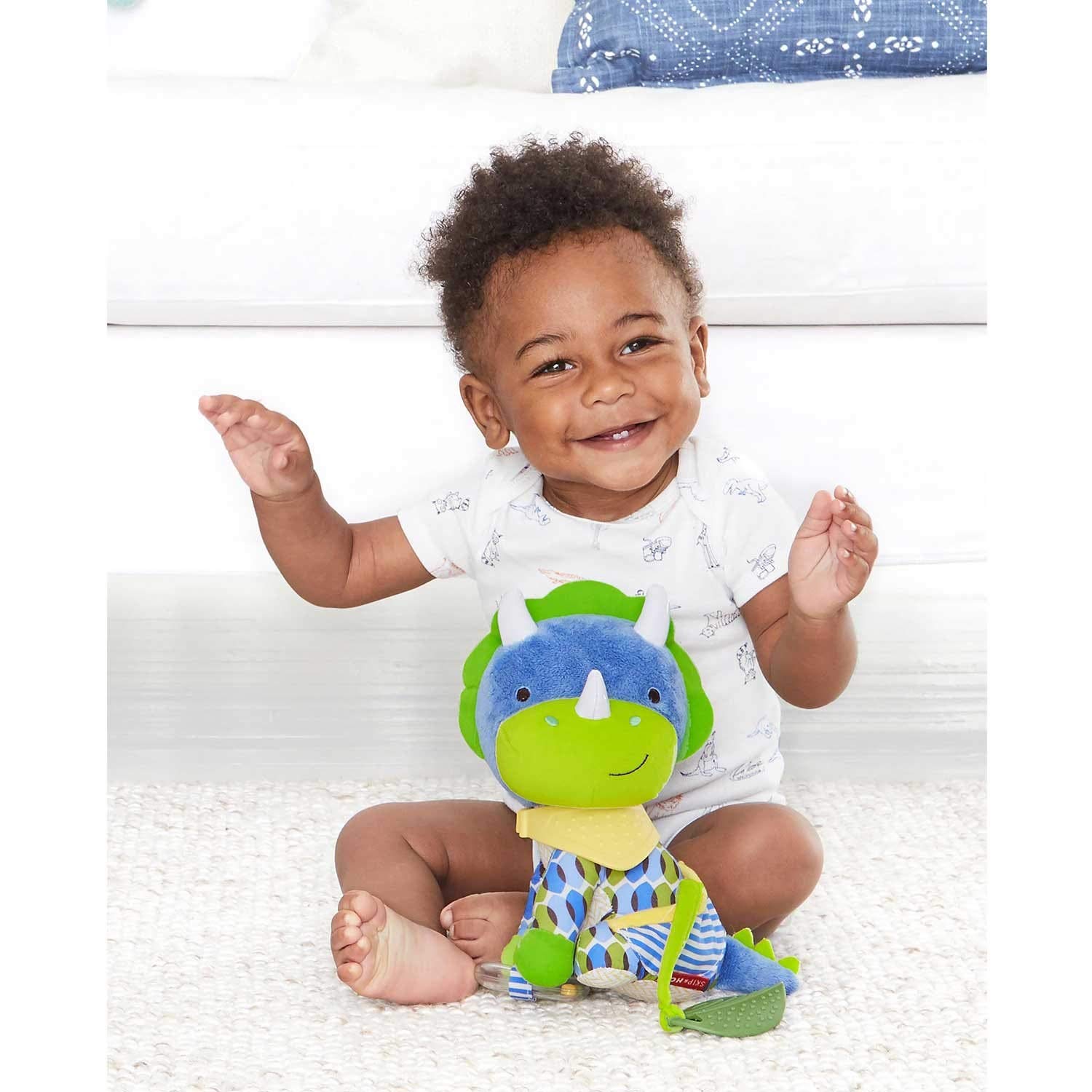 Skip Hop Bandana Buddies Baby Activity and Teething Toy with Multi-Sensory Rattle and Textures, Dino