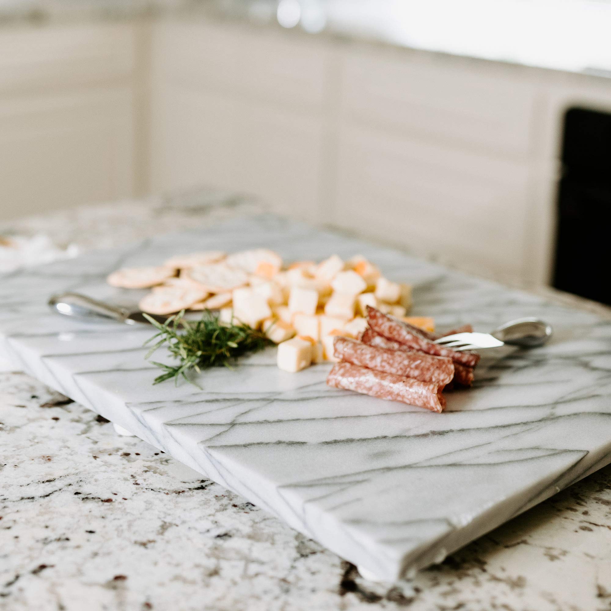 Villa Acacia Marble Cutting Board - 20 x 16 Inch Marble Slab Pastry Board for Charcuterie, Cheese, Dough, Dessert - Decorative Stone Cutting Board for Kitchen and Home