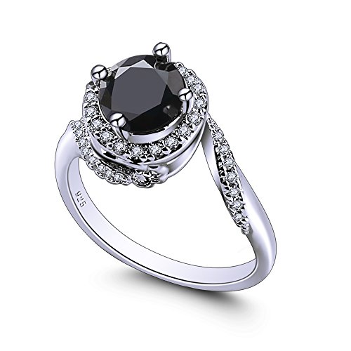 Psiroy 925 Sterling Silver Plated Simulated Black Spinel Bypass Band Halo Engagement Ring Size 12