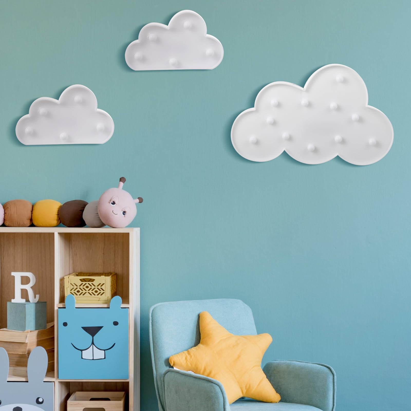VIHOSE 3 Pcs LED Cloud Night Light 3D Cloud Lamp Decorative Flamingo LED Light Flamingo Night Lamp for Kids Wall Bedroom Nursery Birthday Party Decorations, 2 Sizes, Batteries Not Included (Cloud)