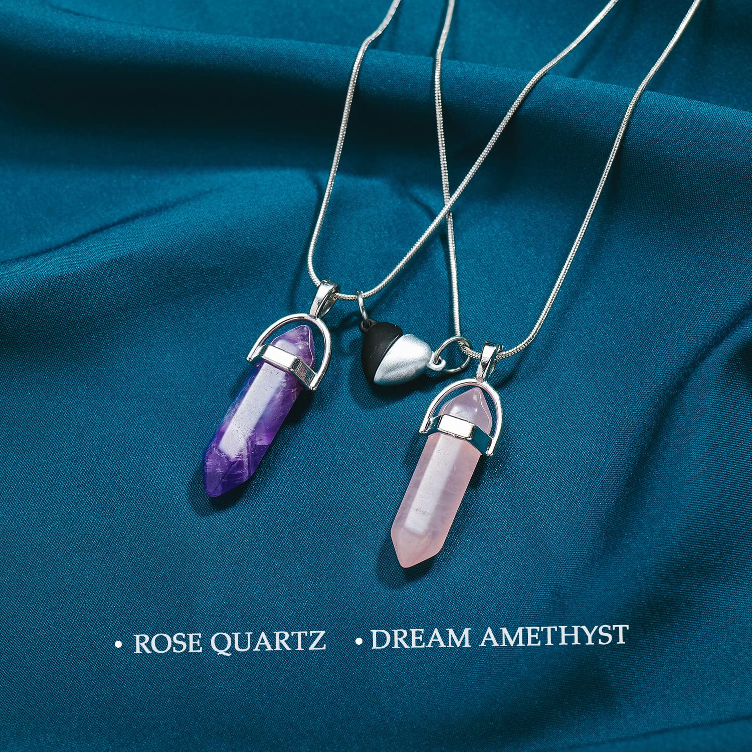 Runyangshi Natural Dream Amethyst Crystal Necklace Natural Crystal Gemstone Pendant Chakra Crystal Healing Stone with Gift Box Package