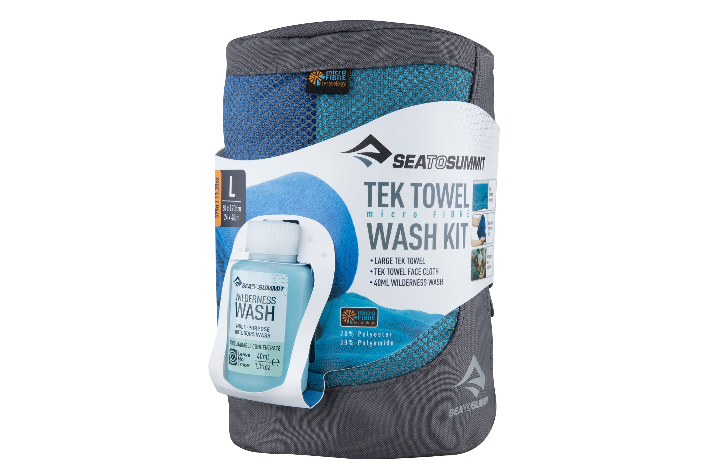 Sea to Summit Tek Towel Wash Kit: Camping and Travel Towel, Washcloth, and Soap