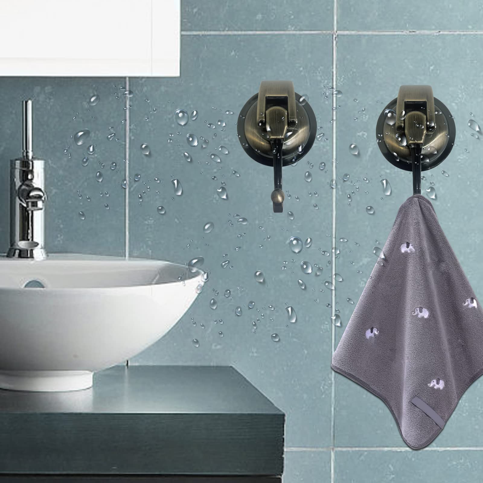 YSSILADI Suction Cup Hooks Heavy Duty Vacuum Suction Shower Hooks Glass Suction Cup Hooks Bathroom Robe Hooks Reusable, No Hole Punched, for Garland Decoration (Bronze, 4 Pack)