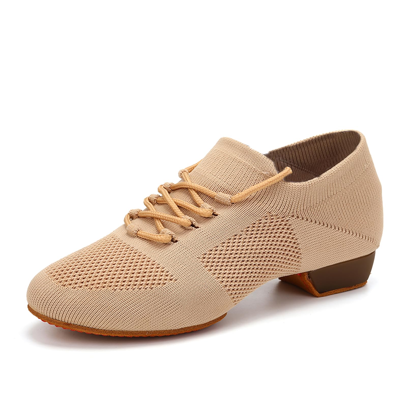 YKXLM Women Standard Practice Social Dance Sneaker Beginner Dance Practice Shoes for Women Low Heel Ballroom,Beige,1" Heel,7 US