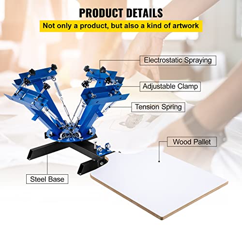 VEVOR Screen Printing Machine, 4 Color 1 Station Screen Printing Press, 21.7 x 17.7 inch Silk Screen Printing DIY T-Shirts Removable Pallet
