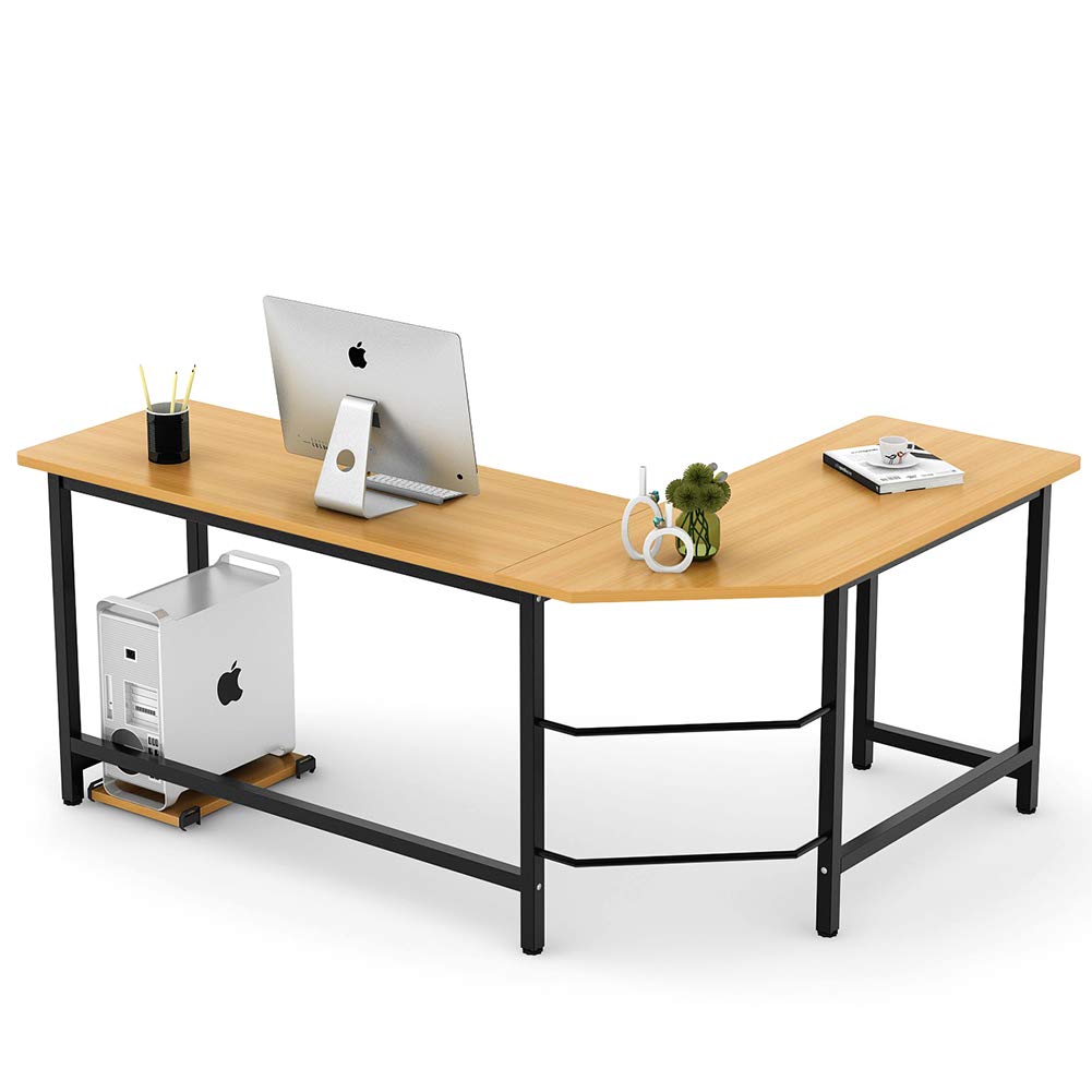 Tribesigns 66 inch Modern L Shaped Desk, Corner Computer Desk PC Laptop Gaming Table Workstation for Home Office, White Faux Marble/Gold Metal Frame