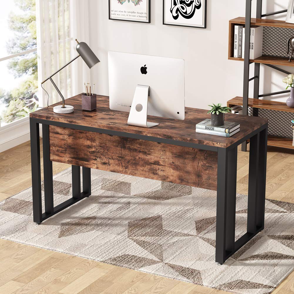 Tribesigns Computer Desk, 55 inch Vintage Large Office Desk Computer Table Study Writing Desk Workstation with Metal Frame for Home Office (Rustic Brown)