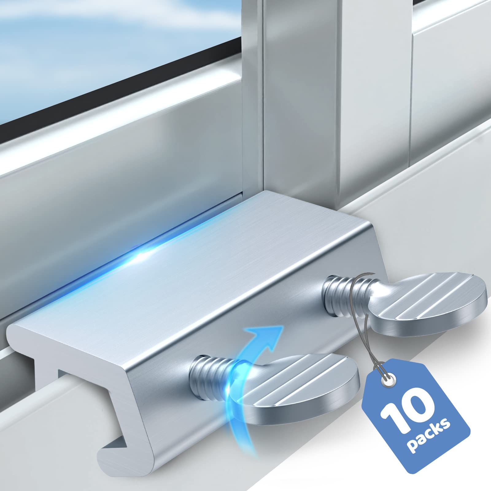 Sliding Window Locks Up and Down Window Security - 10 Set Child Proof Home Safety Glass Vertical Window Stopper Adjustable Aluminum Double Slide Window Lock Guard Kid Patio for Travel AC RV