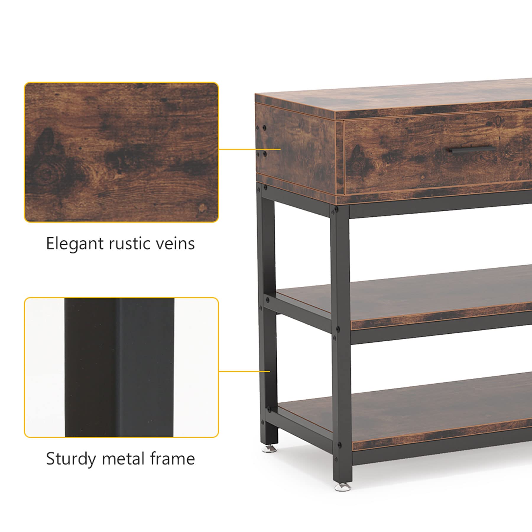 Tribesigns Rustic Console Sofa Table with Drawers, Industrial TV Stand 2 Shelf Hallway Entryway Table with Storage