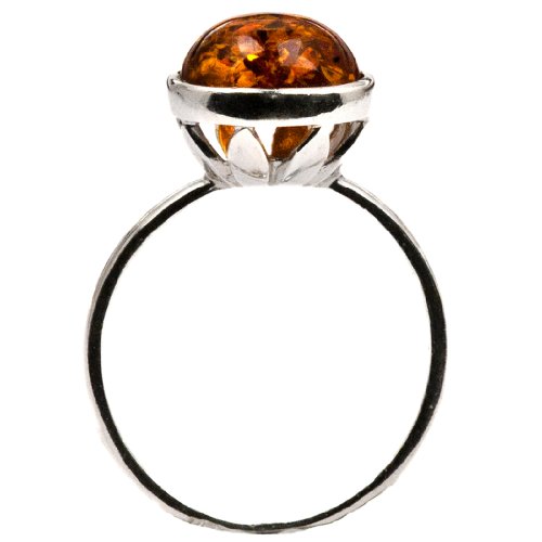 Sterling Silver Amber Round Cut Stone Ring