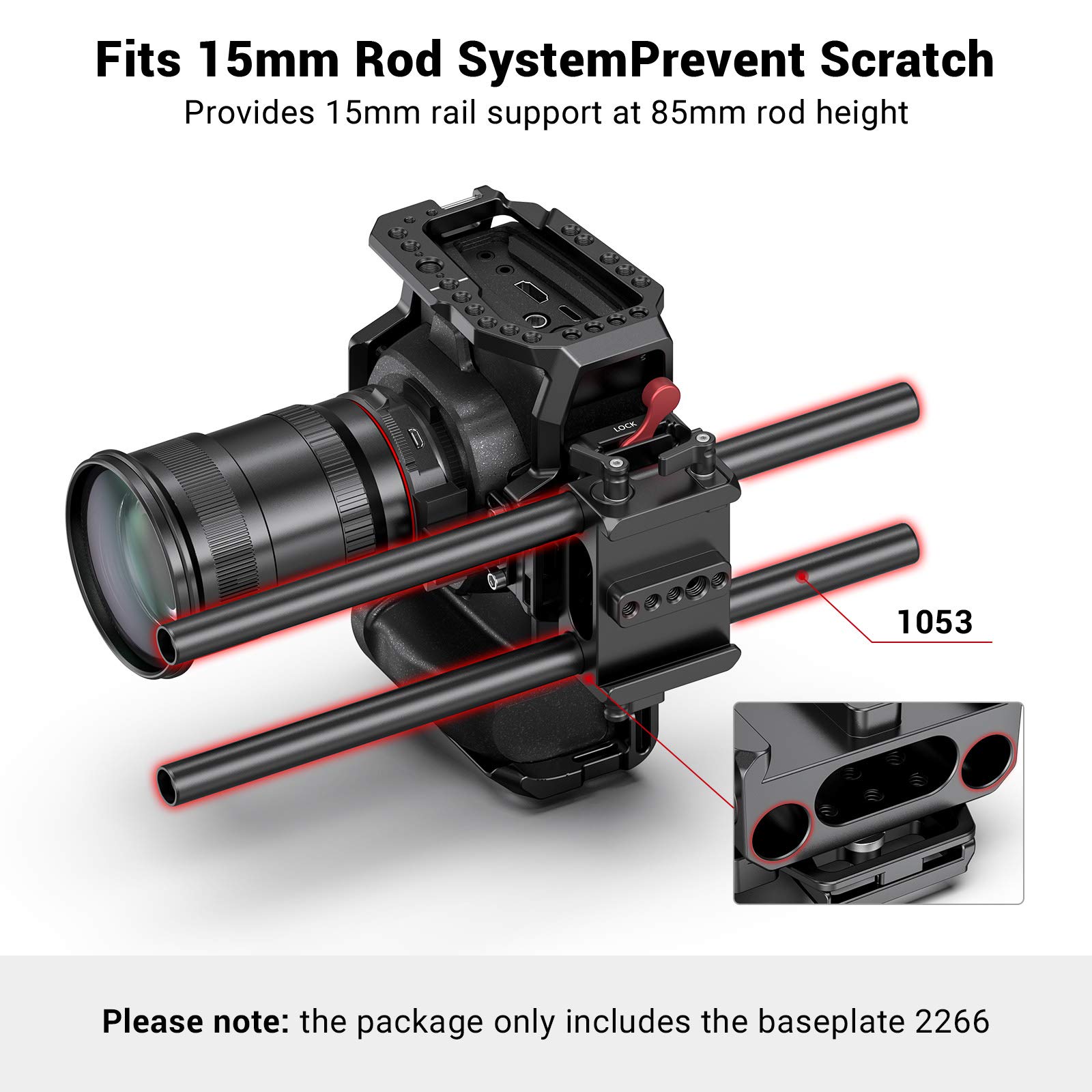 SMALLRIG BMPCC Baseplate for Manfrotto 501PL Compatible with Black Design Pocket Cinema Camera 4K & 6K โ 2266