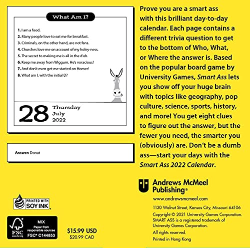 Smart Ass 2022 Day-to-Day Calendar: The Who, What, or Where Am I? Quiz Calendar