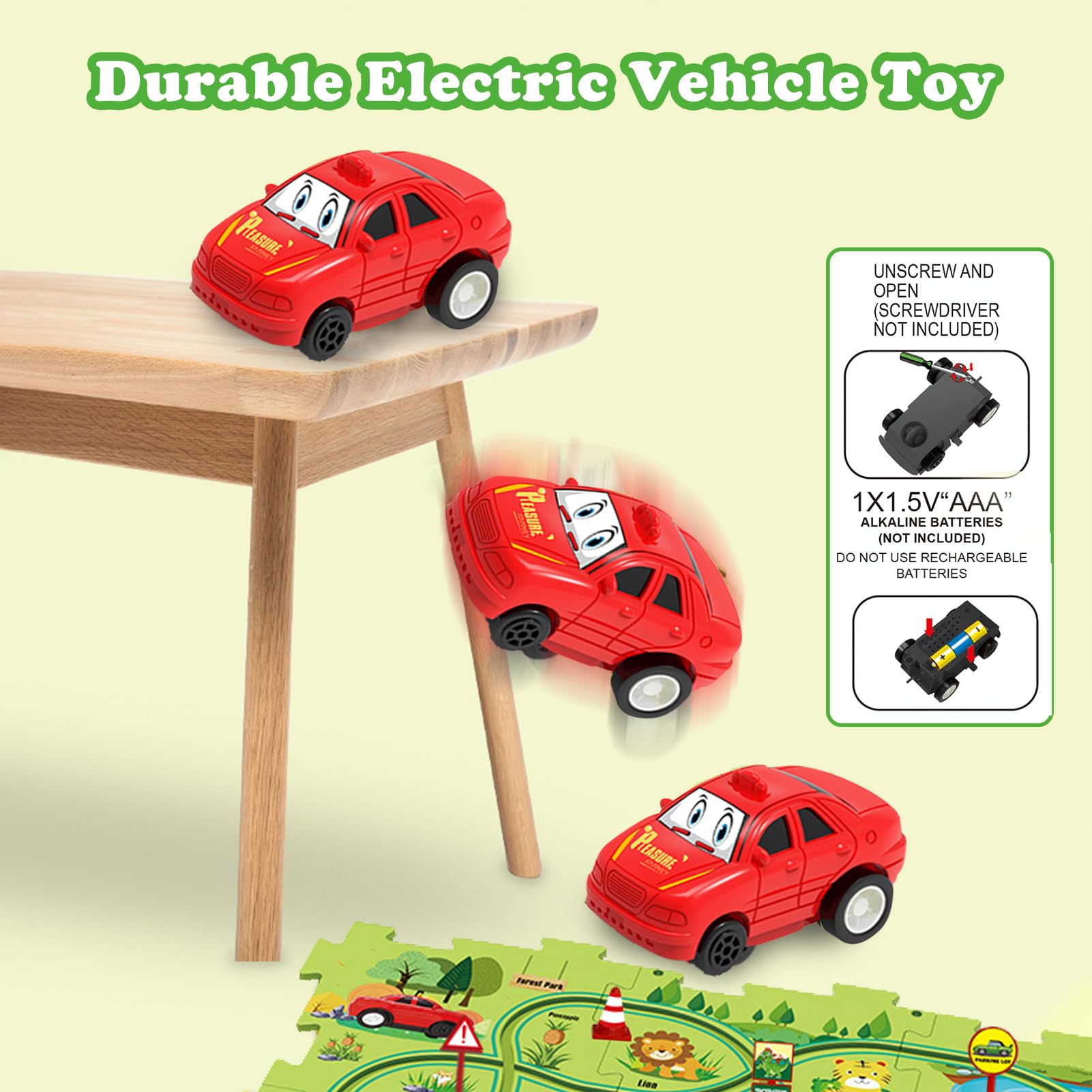 Puzzle Track Car Play Set - DIY Car Tracks Children's Educational Puzzle Board with Electric Vehicle Toy for Toddler Boys Kids Gift (Forest-5pcs)