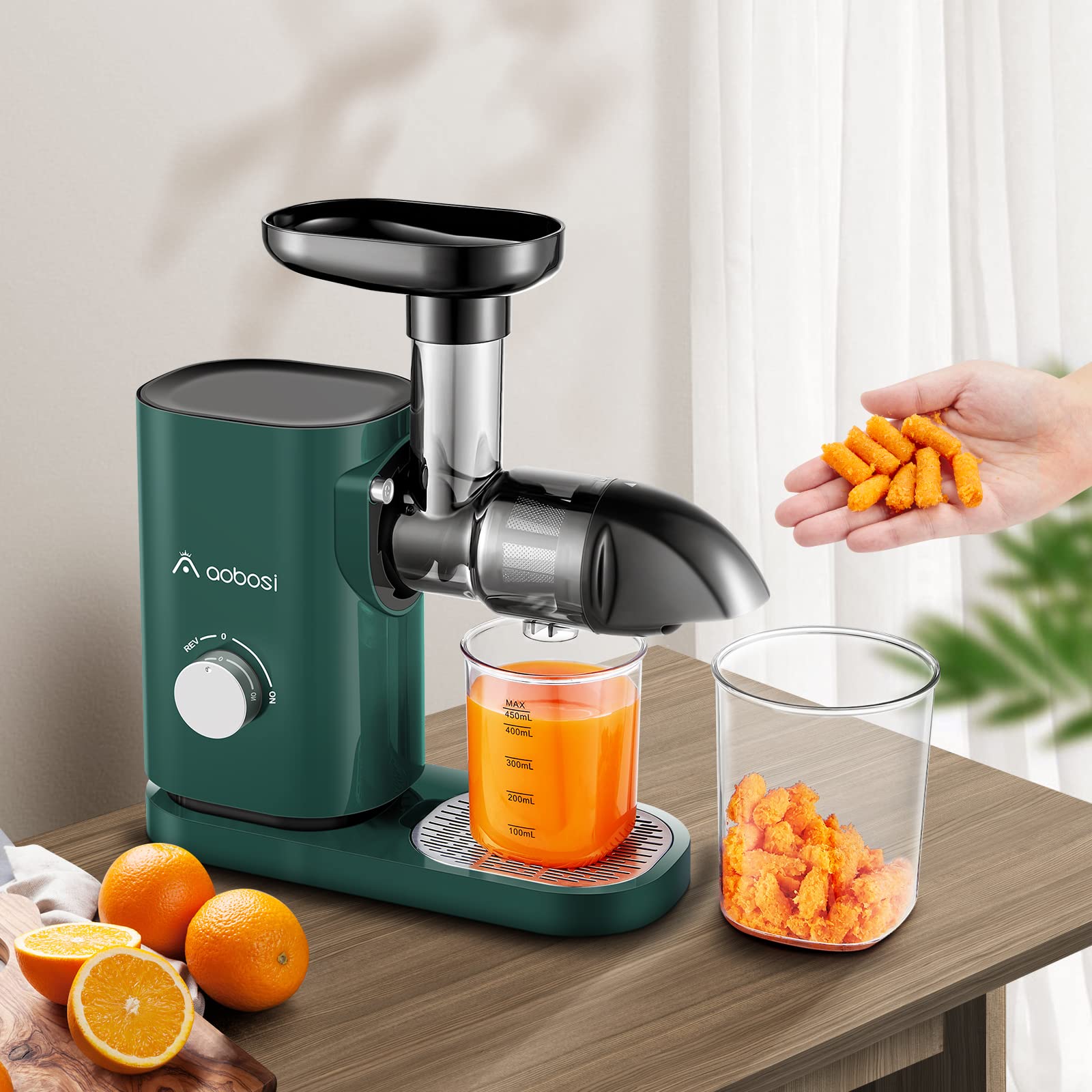 Slow Masticating Juicer, AAOBOSI Juicer Machines with Quiet Motor/Reverse Function/Easy to Clean Brush - Delicate Crushing Without Filtering - Cold Press Juicer for Fruit and Vegetable, Green
