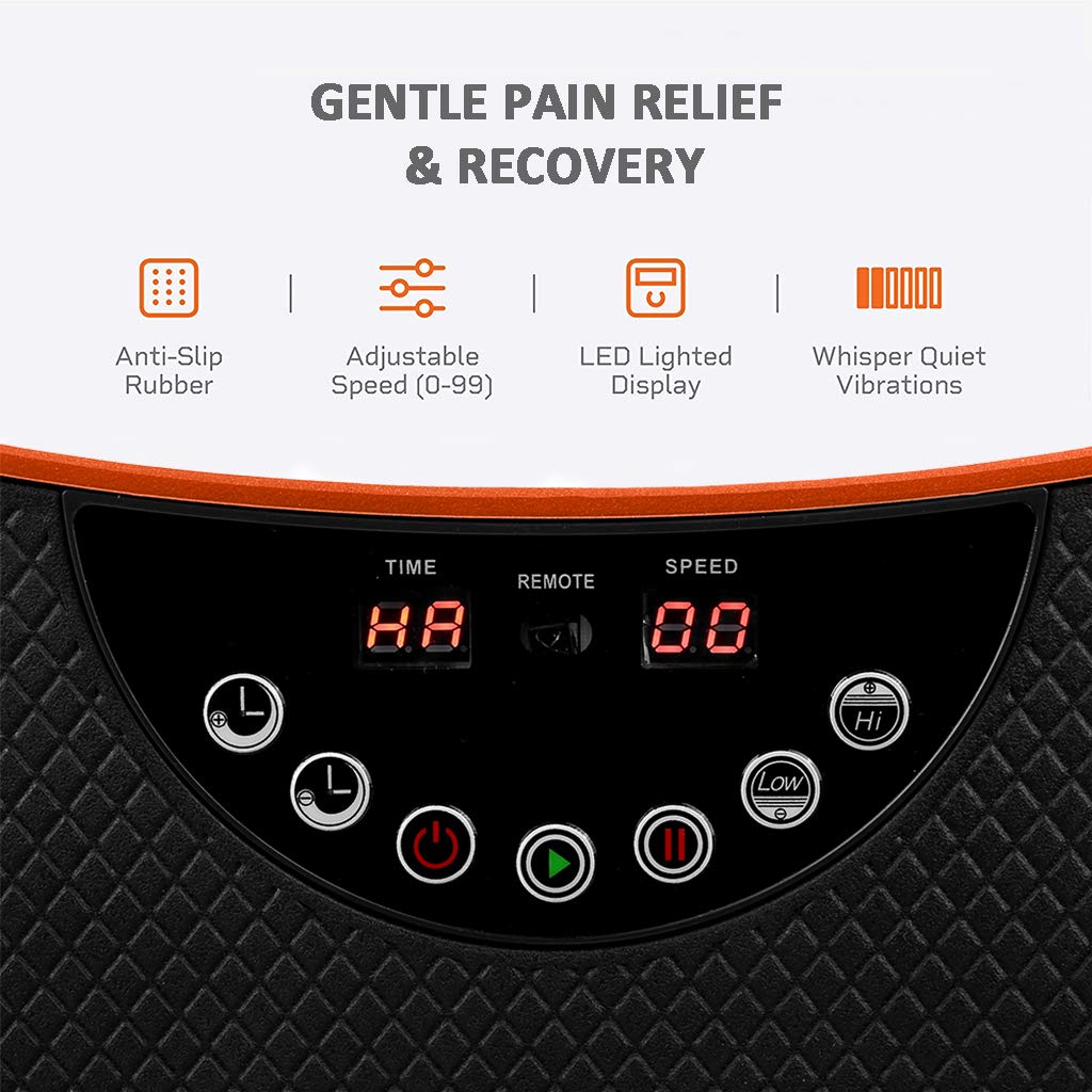 Vibration Plate Exercise Machine - Whole Body Workout Vibration Fitness Platform w/Loop Bands - Home Training Equipment for Weight Loss & Toning (Orange)