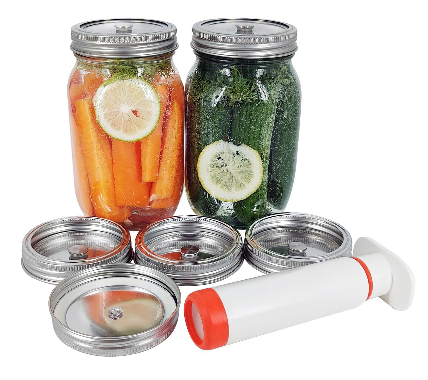 YARWELL Vacuum Lids for Wide Mouth Mason Jar (6 Lids + Pump)