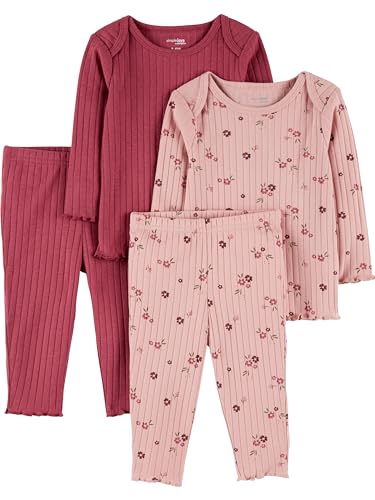 Simple Joys by Carter's Baby Girls' 4-Piece Textured Set, Plum/Floral, 0-3 Months