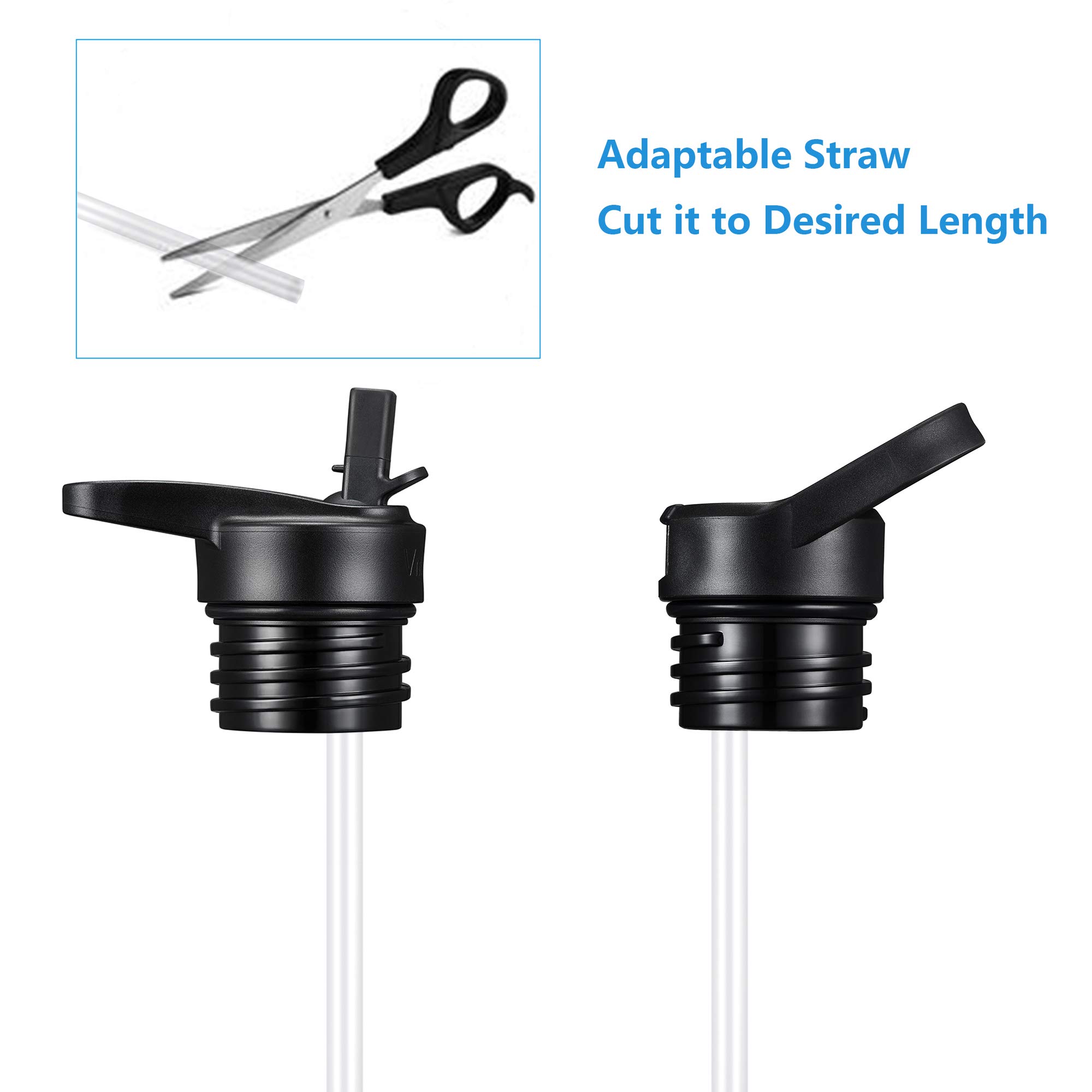 Vmini Straw Lid, Included Straws and Brushes, Compatible with Hydro Flask Standard Mouth Water Bottle and More, Wide and Fixed Handle - Black