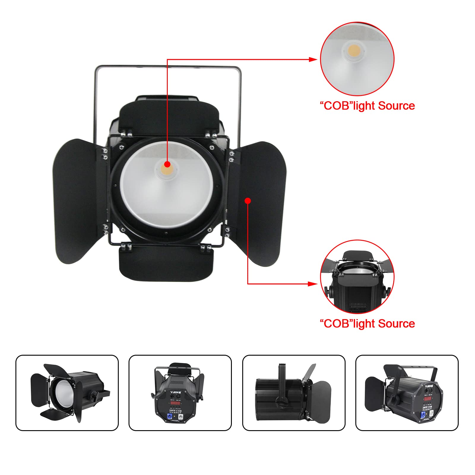 V-Show 200W Stage COB Par Light - Studio Lights Warm White DMX with Dimmable for Camera Photo Church Theater