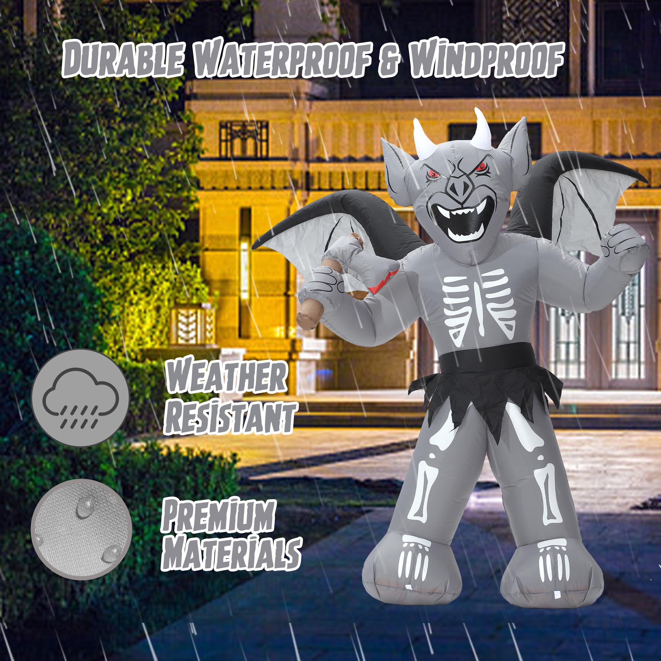 SUNGIFT Halloween Inflatable Skeleton Bat 6FT, Scary Inflatable Ghost, Blow Up Yard Decorations Clearance with Build-in LED Lights for Lawn, Garden, Yard, Indoor and Party