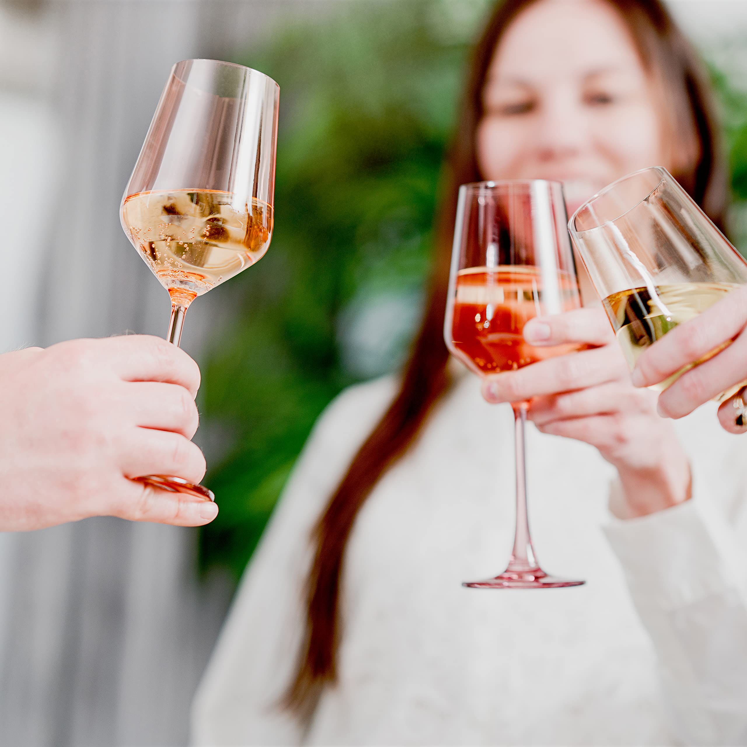 VinoVista Colored Wine Glasses - Rose Gold Theme - Set of 6 (Rose Gold Theme)