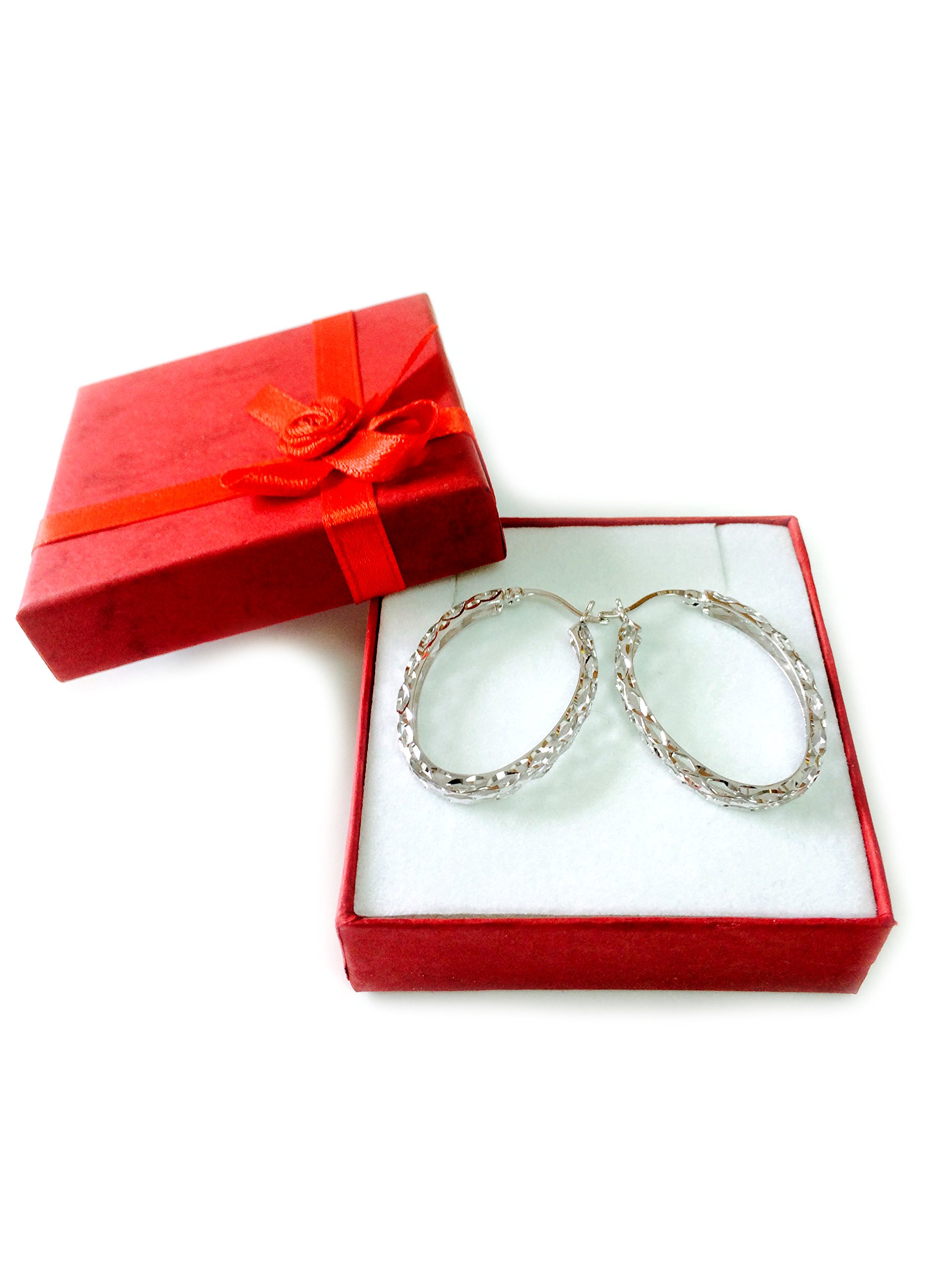 Sterling Silver Diamond Cut Weaved Oval Hoop Earrings, Diameter 30mm