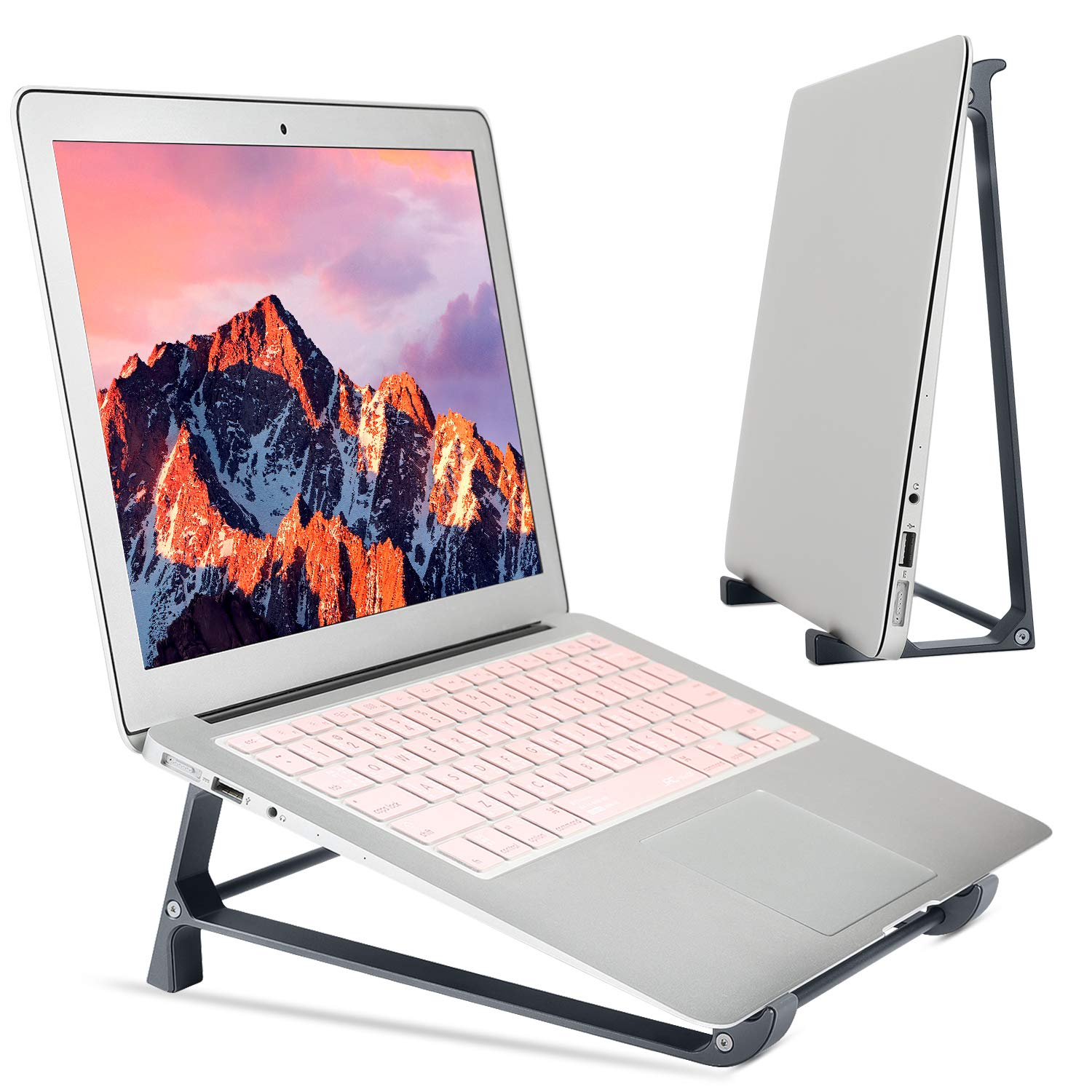 VICOODA Aluminum Laptop Stand, Portable Laptop Desk Holder, Ergonomic Laptops Elevator for Desk 2 in 1 Laptop Vertical Stand, Cooling Better Metal Holder Compatible with 10-17'' Notebook& Tablets