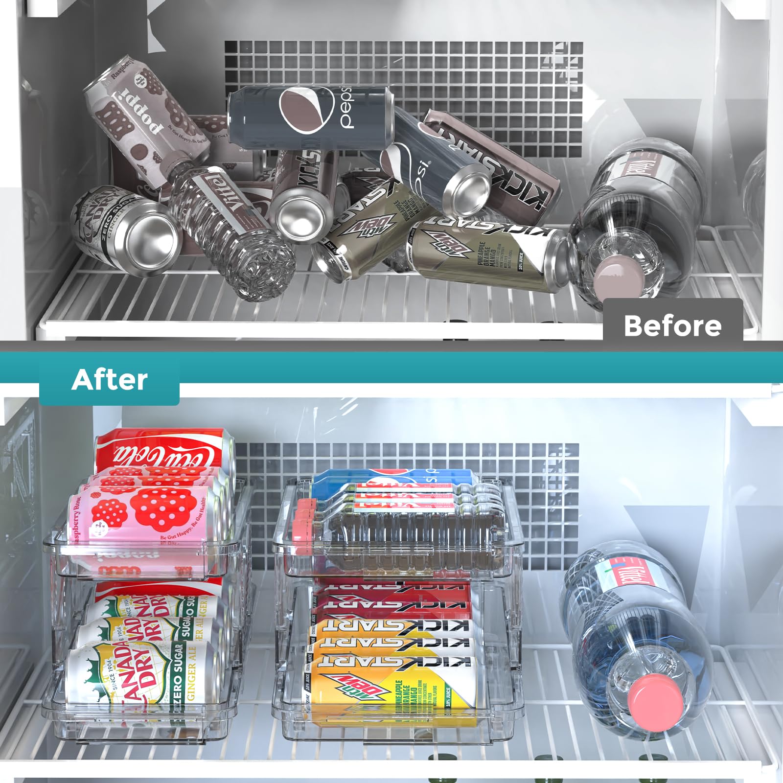 Soda Can Dispenser for Refrigerator, 2-Tiered Stackable Soda Can Organizer for Refridgerator, Anti-Blocking Design, Drink Organizer for Fridge, Pantry, Freezer, Countertop (Hold Up to 11 Cans)