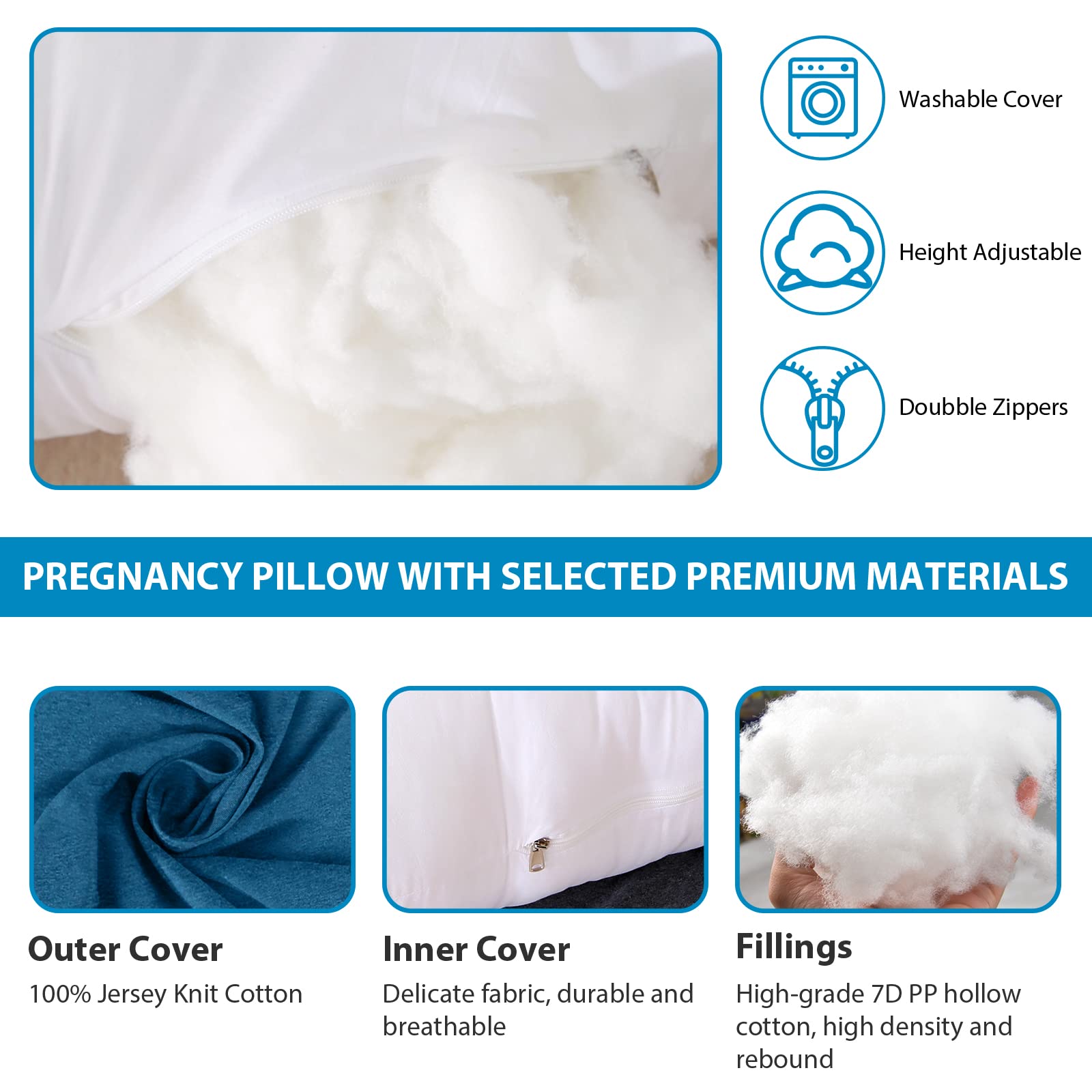 Victostar Pregnancy Pillow,57 inches U Shaped Maternity Pillow with Removable Cover Full Body Pillow Support for Back, HIPS, Legs, Belly (Navy Blue)