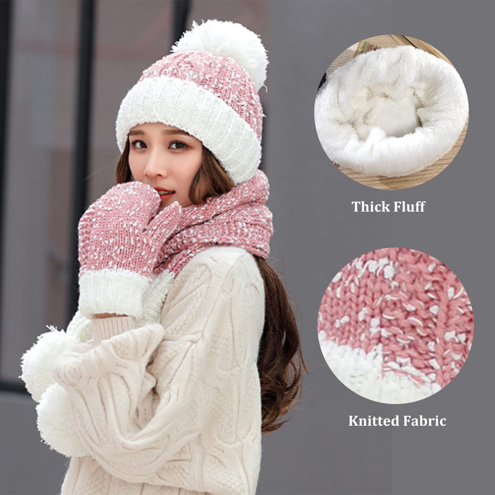 SINLOOG Beanie Hat Scarf and Gloves Set, Womens Winter Warm Knitted Hat Thick Skull Cap 3 in 1 for Cold Weather (Navy Blue, One Size)
