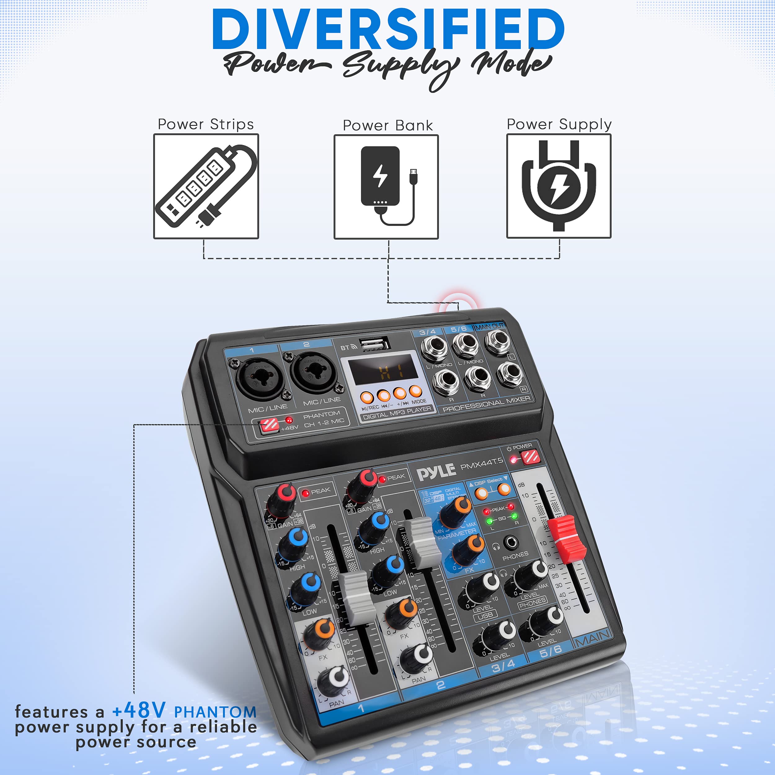 Pyle Professional Wireless DJ Audio Mixer + Hosa 3.5mm to Dual 1/4 inch TS Stereo Breakout Cable