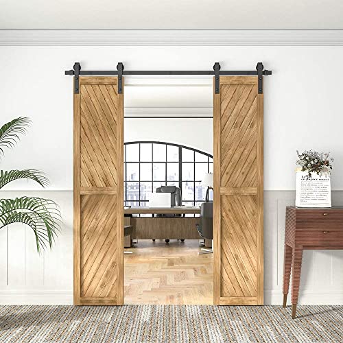 WINSOON 6FT Sliding Barn Wood Door Hardware Cabinet Closet Kit with Set of 2 Pcs Black Painted Solid Steel Gate Handle Kit