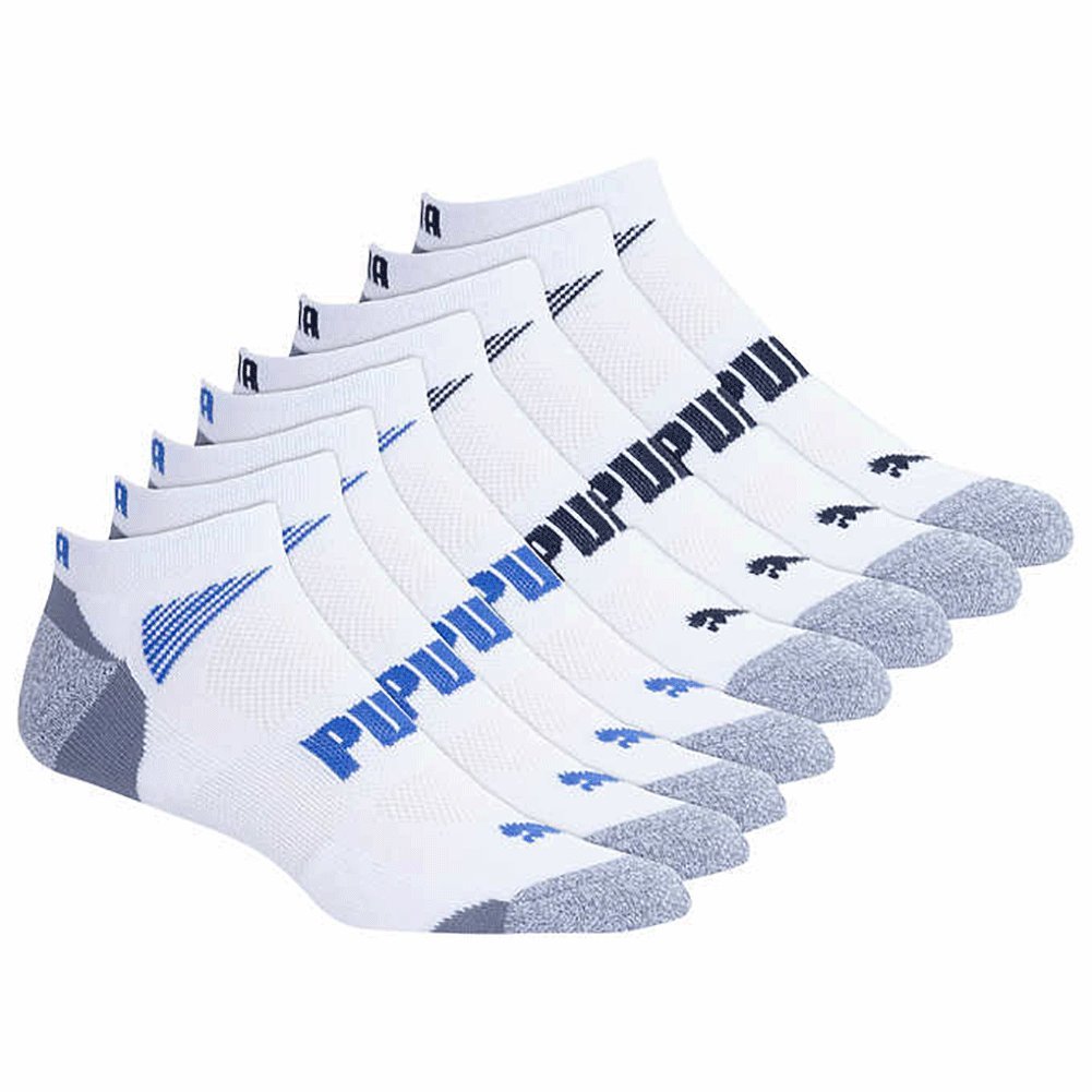 PUMA Men's No show Sport Socks, Moisture Control, Arch Support (8 Pair) (Extended Size - Shoe Size (12-16, Black-White)