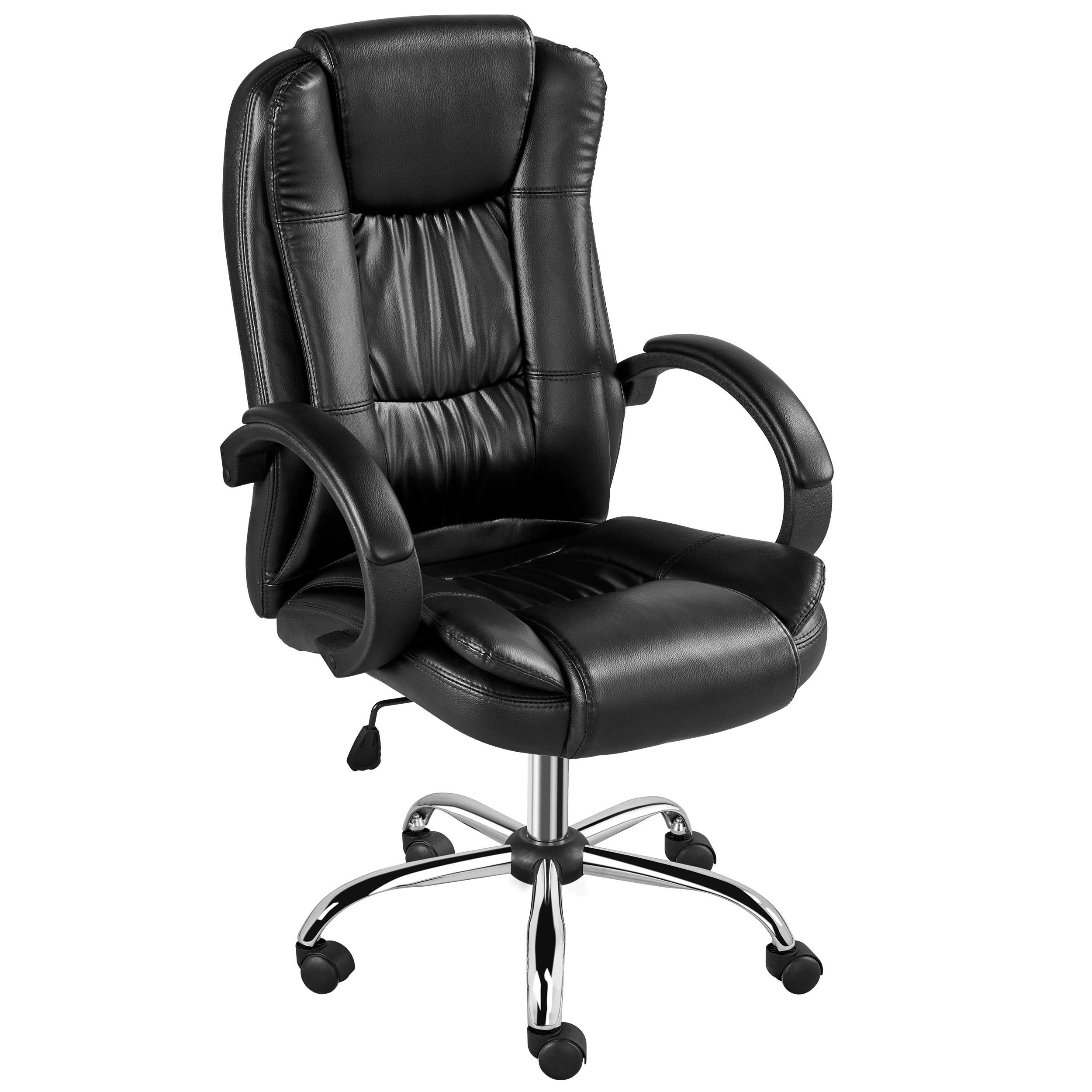 Yaheetech High Back Office Desk Chair PU Leather Executive Computer Chair Swivel Conference Task Chair with Thick Seat & Lumbar Support