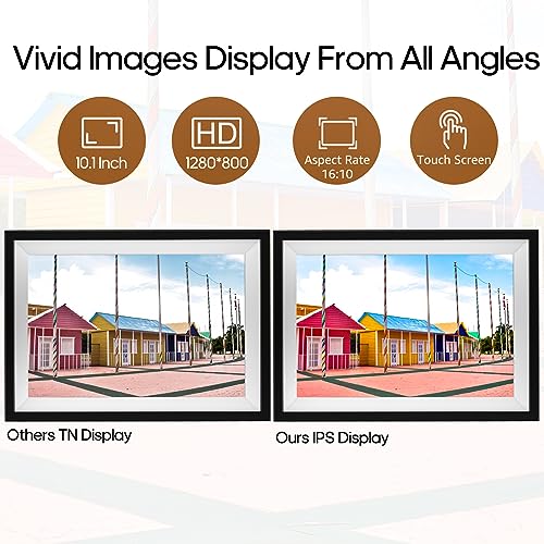 WDYQJE Digital Picture Frame WiFi 10.1 Inch, IPS Touch Screen Smart Cloud Electronic Picture Frame with 64GB Large Storage for Smoother Media Playback, Easy Setup to Share Photos/Videos via Frameo APP