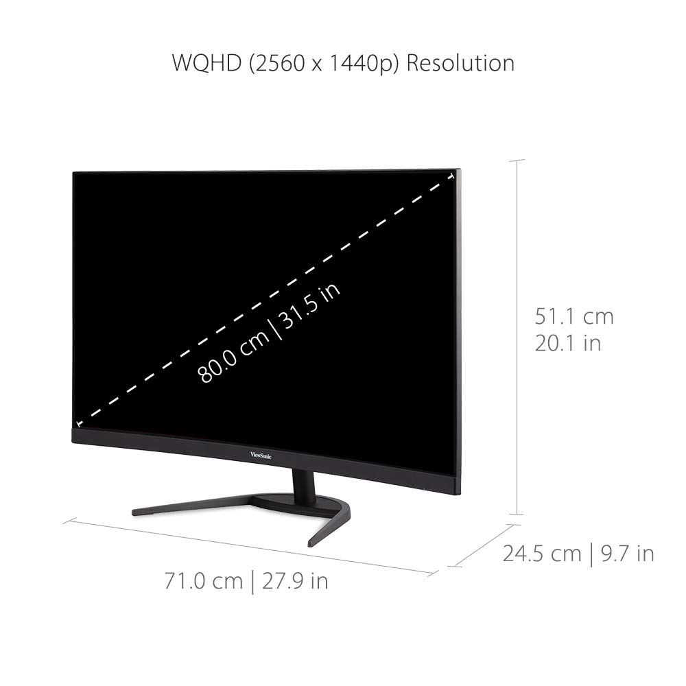 ViewSonic OMNI VX2768-2KPC-MHD 27 Inch Curved 1440p 1ms 144Hz Gaming Monitor with FreeSync Premium, Eye Care, HDMI and Display Port