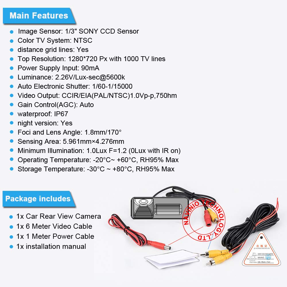 Super HD Vehicle Camera 1280x720 Pixels 1000 TV Lines car Back up Camera Reverse Parking Rear View for Volvo S60 S80 V70 S40 S40L V40 V50 S60L V60 XC60 C70 XC70 S80L XC90