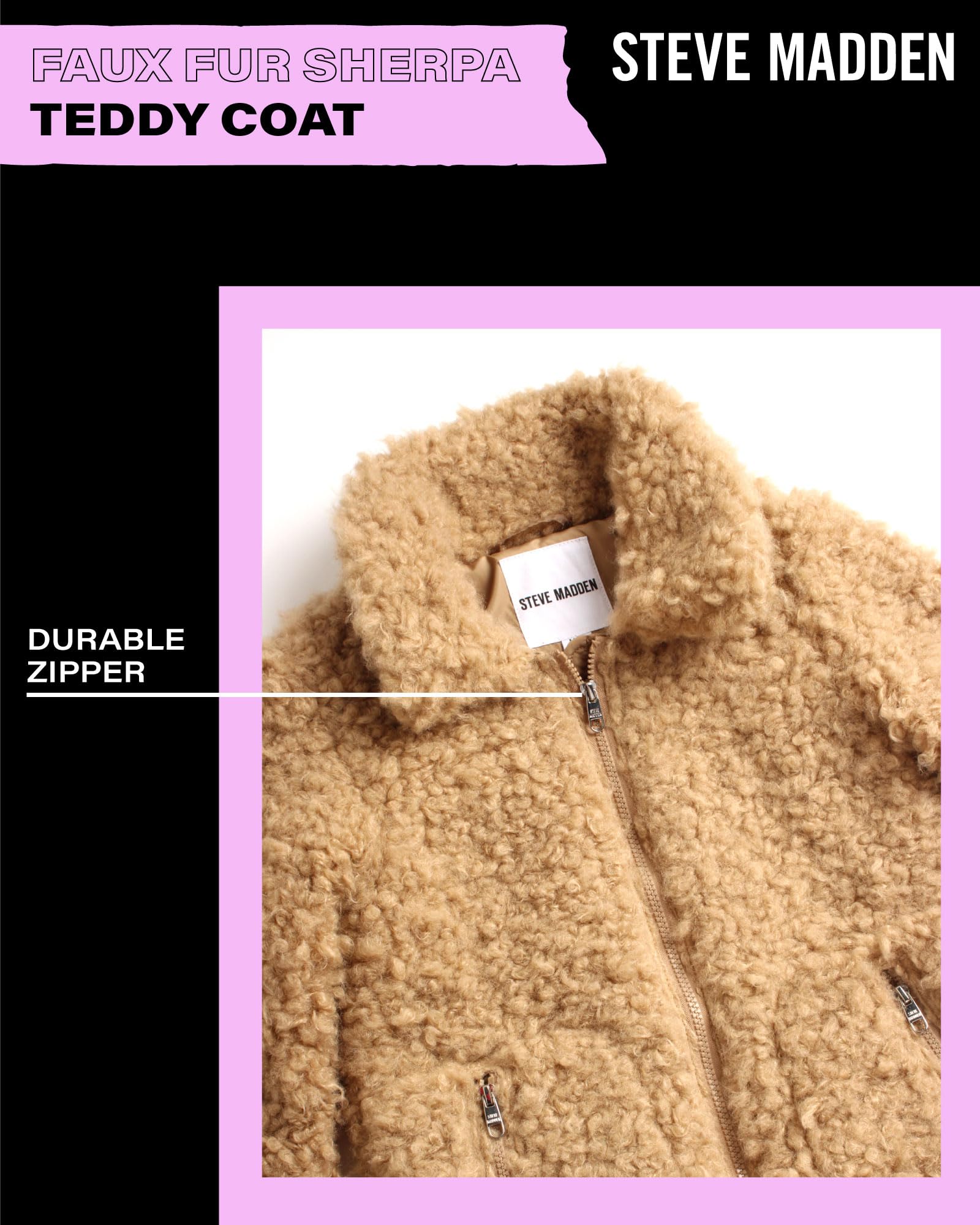 Steve Madden Girls' Jacket – Zip Up Sherpa Fleece Sweatshirt Jacket – Casual Teddy Coat for Girls (4-16), Size 7-8, Taupe