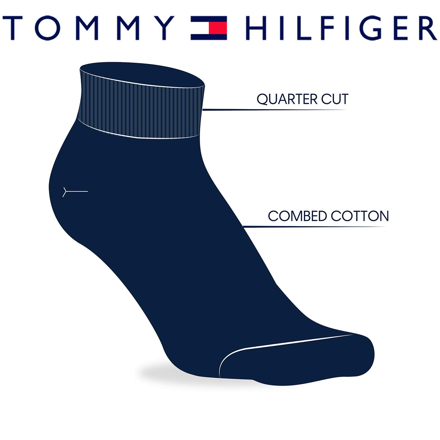 Tommy Hilfiger unisex-child 6 Pack Flag Logo Quarter Socks, Black, Large