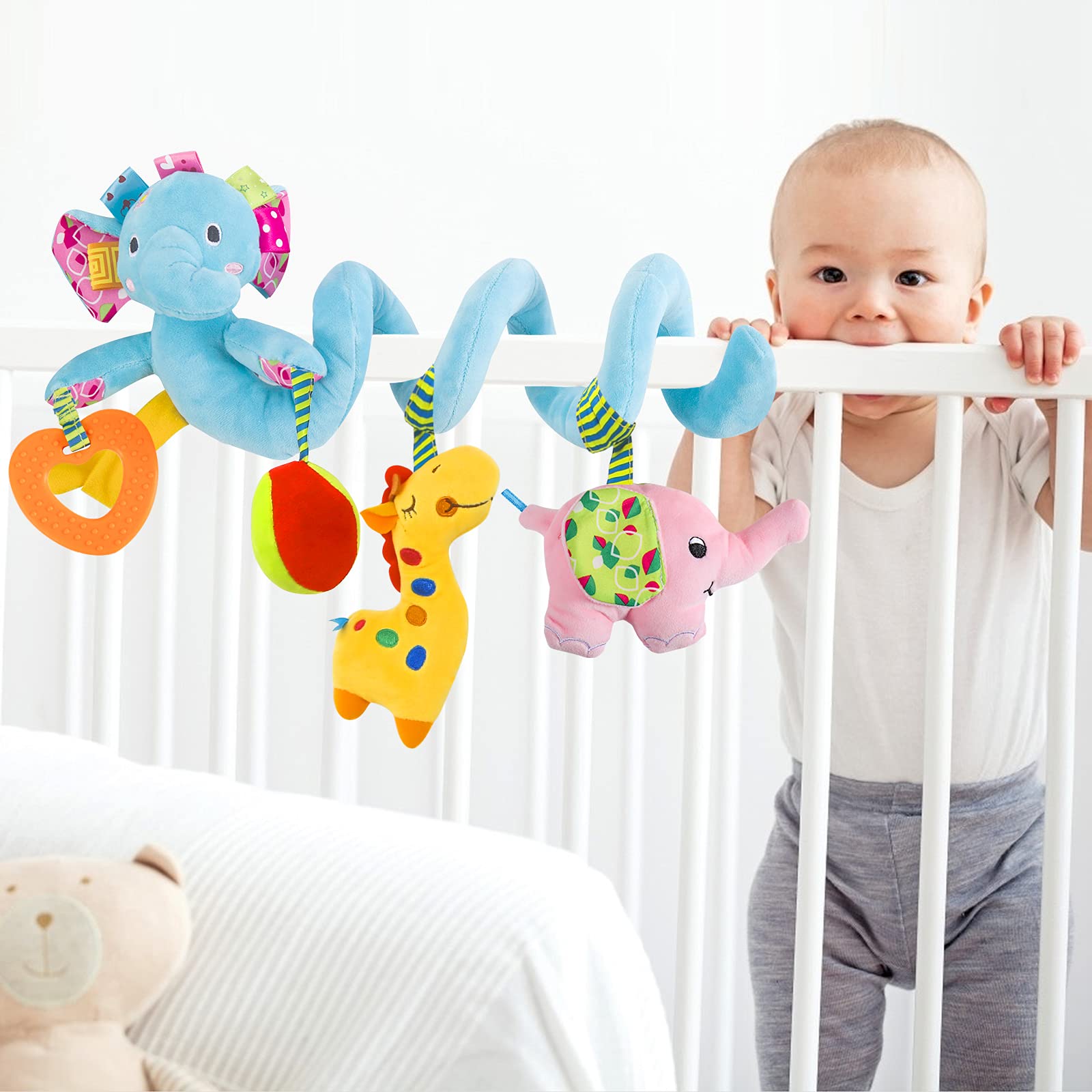 VX-star Baby Pram Crib Ornament Hangings Blue Cute Little Elephant Shape Design Spiral Plush Toys Stroller and Travel Activity Toy